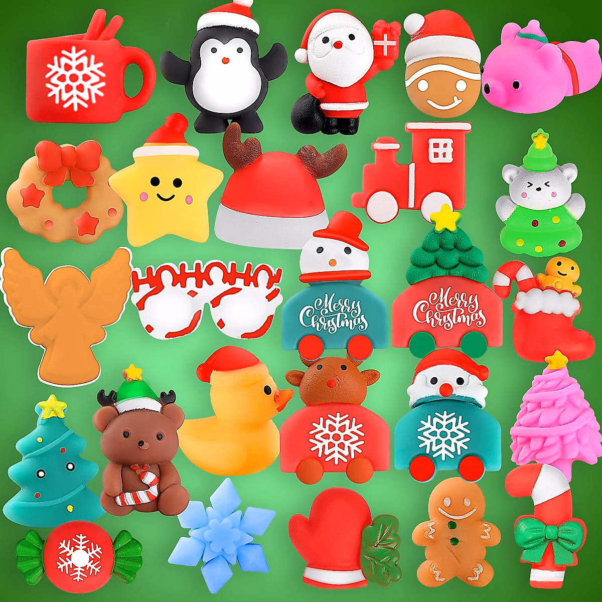 LIAM&AVA Christmas Squishy Toys, 26 PCS Mochi Squishies Bulk Toy for Girls Boys Kids, Christmas Party Favors, Fidget Sensory Goodie Bags Filler Gifts Decorations