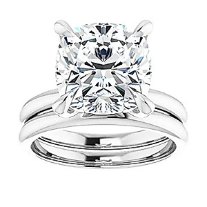 Solid Gold Engagement Ring Set for Women, Handmade 5 Carats Cushion Cut Moissanite Solitaire Ring Set Diamond Wedding Bridal Rings Anniversary Propose Gift Her, 10K/14K/18K, 925 Silver