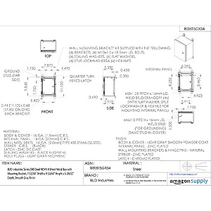 BUD Industries SNB-3730 Series SNB Steel NEMA 4 Sheet Metal Box 9.84" L x 7.87" W x 5.91" D, Gray