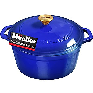 Mueller 6qt Enameled Cast Iron Dutch Oven, Heavy-Duty Casserole and Braiser Pan with Lid and Knob, Safe for All Cooktops - Blue