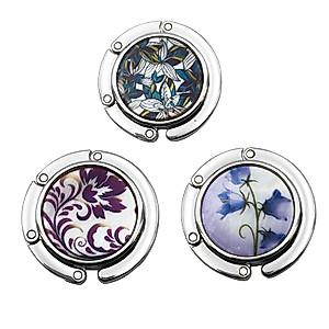 FOME Handbag Hanger, Set of 3 Foldable Purse Hook Purse Table Hook Holder Flower and Tree Pattern Bag Hanger Hook 3.54x1.77in Mixed Color