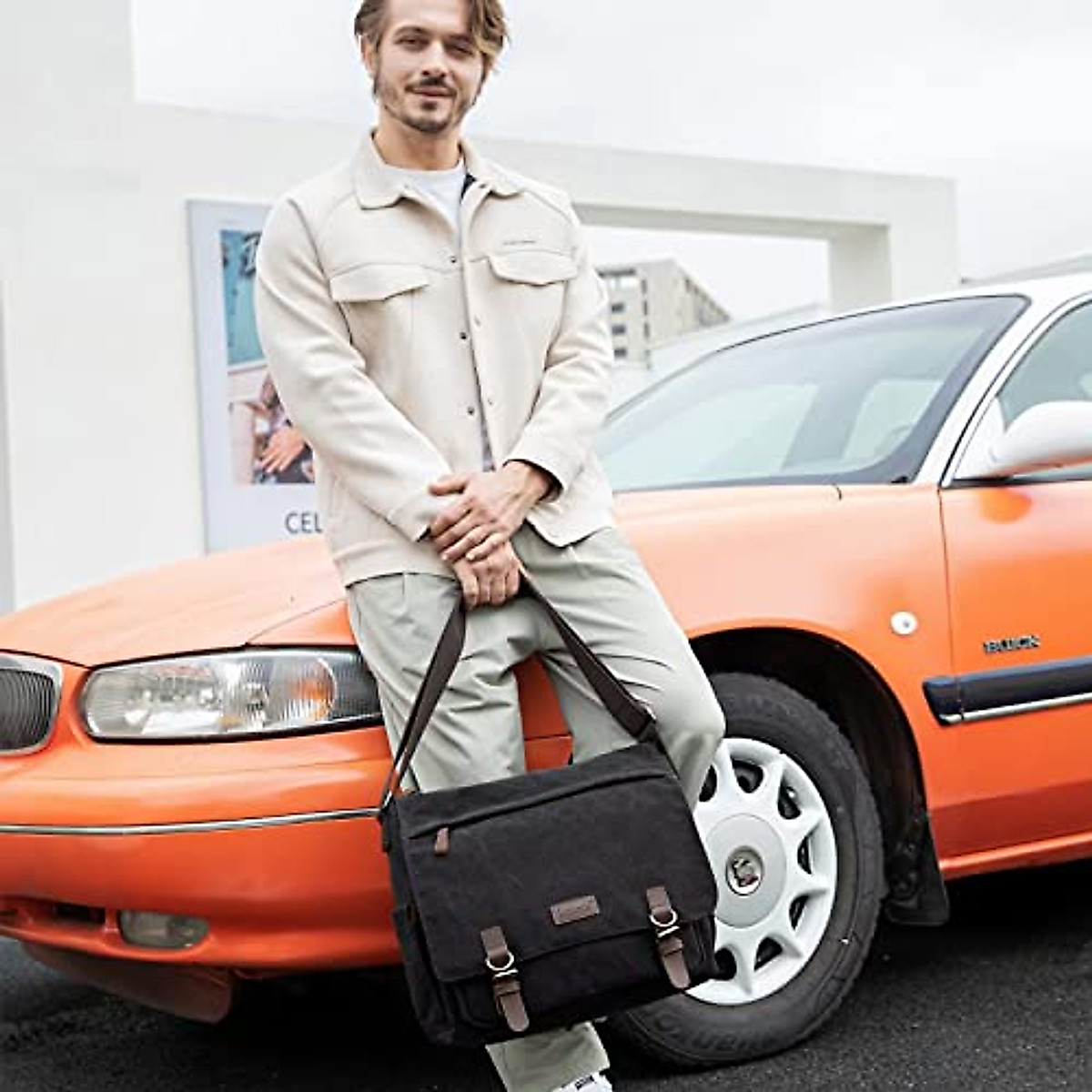 Sunborls Messenger Bag for Mens Retro Canvas Laptop Bag Women 15.6in Briefcases Rugged Satchel Shoulder Bag