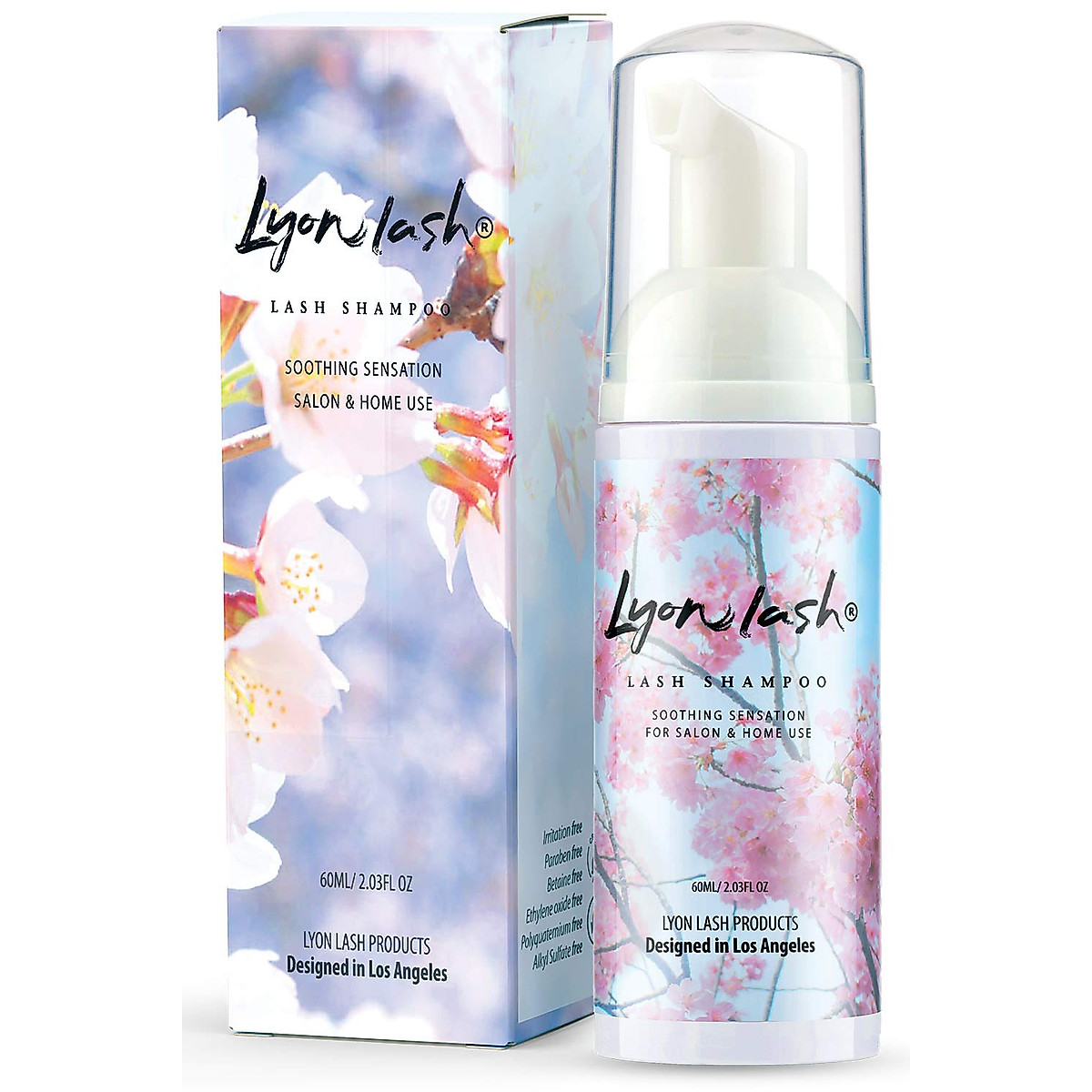 Eyelash Extension Shampoo - Lyon Lash Eyelid Foam Cleanser/Gentle Formula for Sensitive people/Paraben & Sulfate Free/Remove Eye Makeup & Oil & Dust/For Salon and Home Use (60ml without brushes)