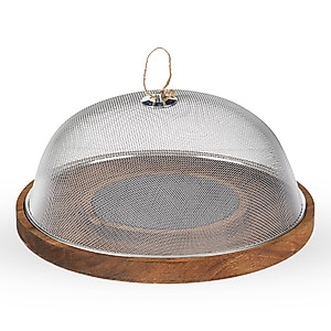 Twine Modern Manor Slate & Acacia Wooden Charcuterie Board With Dome Cover, Outdoor Entertaining Cheese Board, Snack Platter, 3-Piece Set