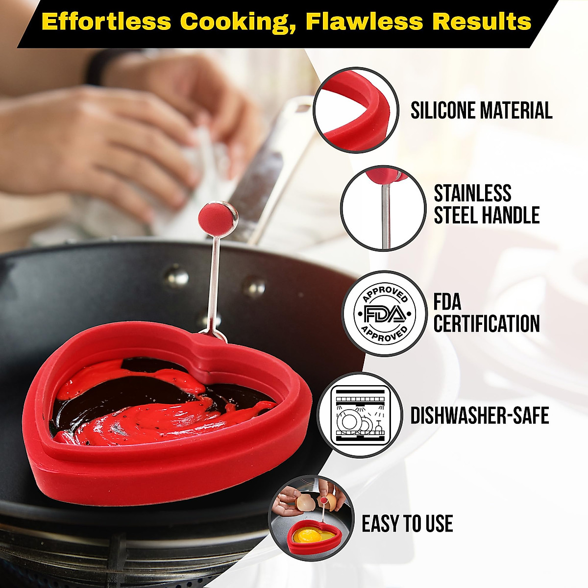 Silicone Egg Rings Set - Nonstick Ring Pops and Pancake Moulds for Perfect Egg Frying, Pancakes, Omelettes, Sandwiches, and More - Round, Heart, Flower, and Star Shapes for Creative Breakfasts