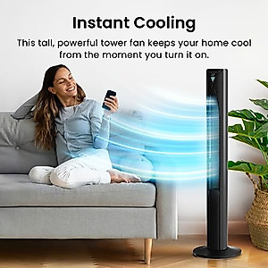 Pro Breeze 46" Oscillating Tower Fan with Remote, Floor Standing Fan Oscillating 70° - Powerful Quiet 45W Cooling Fan for Bedroom, 3 Speed, 4 Modes, 12 hr Timer - Bladeless Tower Fans for Room