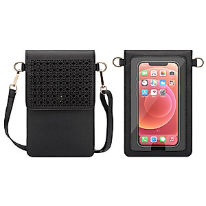 MILEGI Cell Phone Purse, Small Purses for Women Crossbody Touch Screen Purse Valentine's Day Bag for Her（Black）