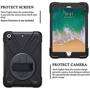 TSQ Case for iPad Mini 1/ Mini 2/ Mini 3 for Kids 7.9 Inch | Rugged Shockproof Case w/Stand Hand Strap Shoulder Strap Case Cover for iPad Mini 1st 2nd 3rd Generation | Black
