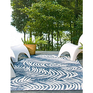 Unique Loom Outdoor Botanical Collection Area Rug - Palm (10' x 13' 1" Rectangle Blue/Navy Blue)