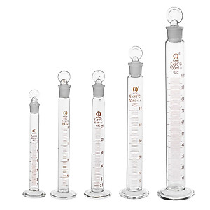Baluue 5Pcs Glass Graduated Measuring Cylinder with Stopper Metric Scale Measuring Cup Conical Beaker Liquid Dispenser Experiment Tool for School Science 10/20/ 25/50/ 100ML