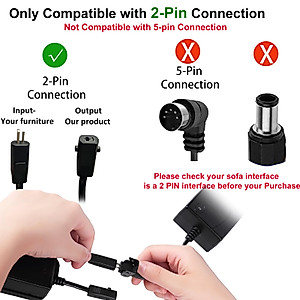 Xpopox Rechargeable Battery Packs for Reclining Furniture - 2500mAh with LCD Display for Electric Recliners, Power Sofas, Lift Chairs and Couch - only Compatible with 2-Pin Connector Motion Furniture