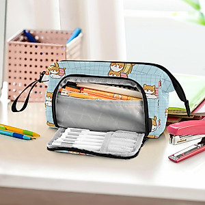 Glaphy Shiba Inu Dogs and Sushi Pencil Case Large Capacity Pencil Pouch Bag Zipper Storage Stationery Bag for School Office College