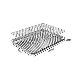 N&S Stainless Steel Baking Pan with Rack, Cookie Sheet with Cooling Rack,Baking Tray For Oven,Nonstick Baking Sheet Warp Resistant & Heavy Duty & Rust Free (M), Silver (BK252)