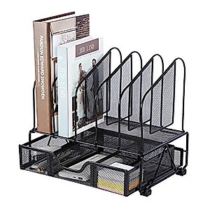 Beiz Desk Organizers and Accessories Storage with Drawer, Paper Tray and 5 Vertical File Folder Holders to Collect Office Supplies, Desktop Organizer for Workspace Home Office School, Black