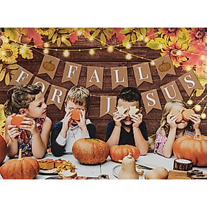 Funnytree Fall for Jesus Decor Props Kit - a 5.9 x 3.6 FT Backdrop/Cards/Ribbon - Party Supply Set for Photo Booth Background