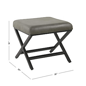 Homepop Home Decor | Modern Square Ottoman with Metal X Base | Ottoman for Living Room & Bedroom | Decorative Home Furniture (Gray Faux Leather) Small