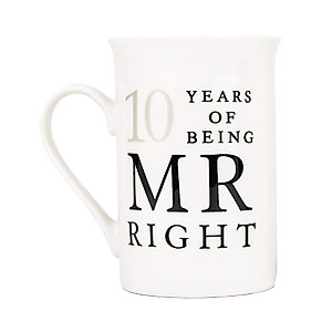 Haysoms Ivory 10th Anniversary Mr Right & Mrs Always Right Ceramic Mugs Gift Set Thoughtful and Unique Gift Idea Dishwasher and Microwave Safe