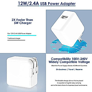 [Apple MFi Certified] iPad iPhone Charger Fast Charging Block with 2-Pack 6.6FT Lightning to USB Charging Cable Cord 12W Foldable Portable Wall Plug Compatible for iPad, iPad Pro/Air/Mini, iPhone