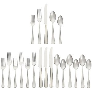 Amazon Basics 20-Piece Stainless Steel Flatware Set with Square Edge, Service for 4, Silver