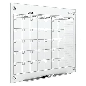 Quartet Magnetic Whiteboard Calendar, 3' x 2', Glass Dry Erase White Board Planner for Homeschool Supplies & Home Office Organization, 2 Magnets, 1 Dry Erase Marker, Frameless Infinity (GC3624F)