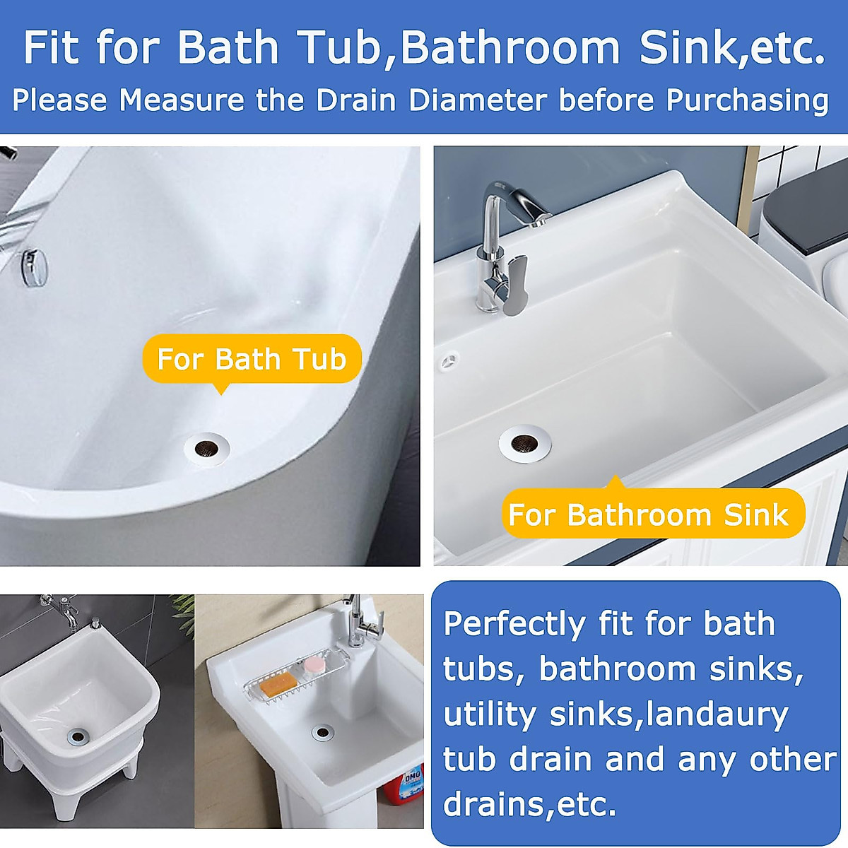 3PCS Bathroom Sink Drain Strainers for 1"-1.6" Depth Than 1.6" Drain Hole,Stainless Steel Bathroom Sink Drain Hair Catcher for Laundry, Utility, RV Sink.Small Conical Bathroom Sink Strainer Basket