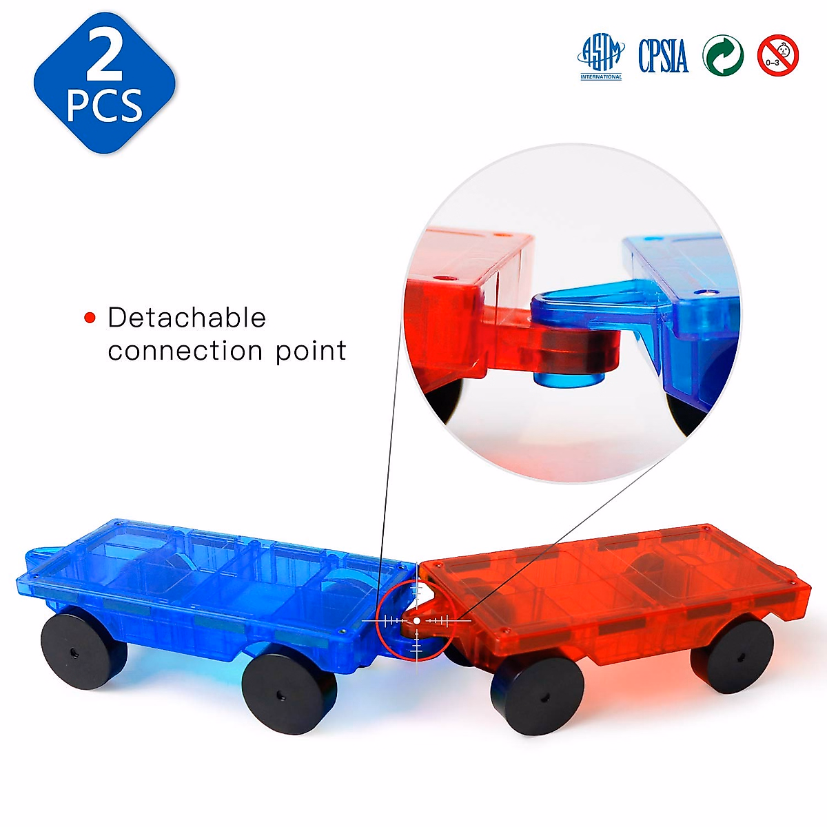 MAGBLOCK 2 Pieces Magnetic Tiles Car Truck Wheel Set Compatible with Magnet Tiles for Kids Toddlers Preschool Gift Toys