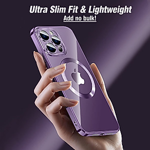 aowner Magnetic Clear Case for iPhone 13 Pro Max Case with Camera Lens Protector, Compatible with MagSafe, Non-Yellowing Slim Fit Shockproof Shining for Women Girls Protective Phone Cover 6.7", Blue