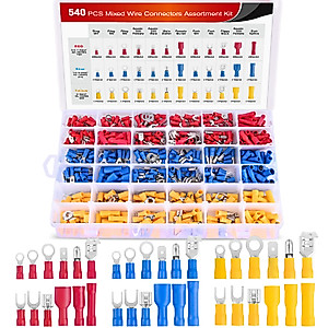 Nilight 540PCS Mixed Quick Disconnect Electrical Insulated Butt Bullet Spade Fork Ring Solderless Crimp Terminals 22-16/16-14/12-10 Gauge Electrical Wire Connectors Assortment Kit, 2 Years Warranty