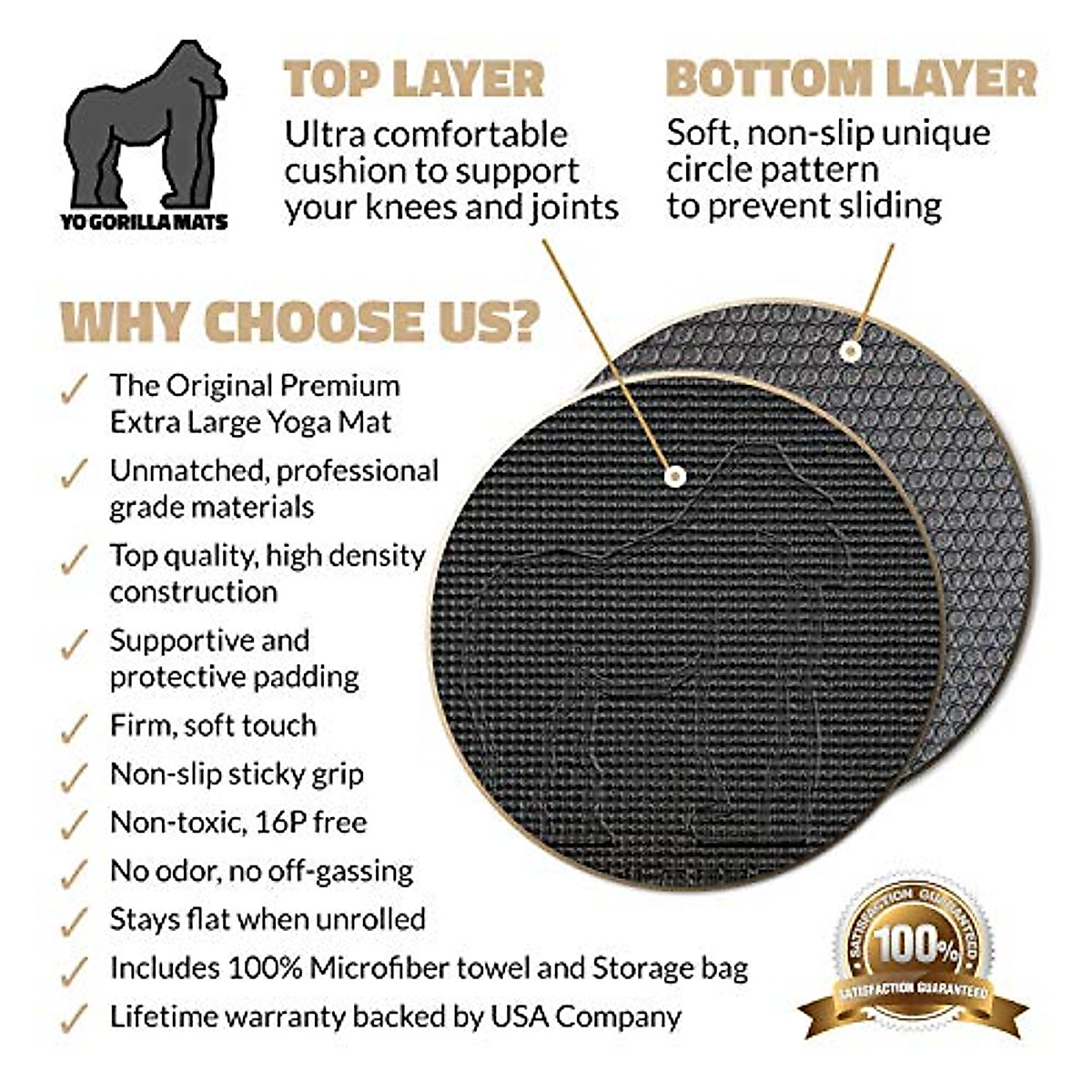 Gorilla Mats Premium Large Yoga Mat – 6' x 4' x 8mm Extra Thick & Ultra Comfortable, Non-Toxic, Non-Slip Barefoot Exercise Mat – Works Great on Any Floor for Stretching, Cardio or Home Workouts