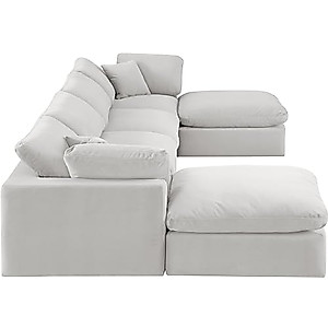 Meridian Furniture 189Cream-Sec6B Comfy Collection Modern | Contemporary Upholstered Modular Sectional, Soft Cream Velvet, Down Feather Cushions, 158" W x 79" D x 34.5" H, Cream