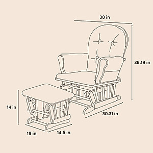 Storkcraft Premium Hoop Glider and Ottoman (Cherry Base, Beige Cushion) – Padded Cushions with Storage Pocket, Smooth Rocking Motion, Easy to Assemble, Solid Hardwood Base