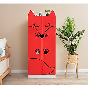 BUSYWOOD Animals Armoire – Toddler Dresser Organizer for Bedroom - Playroom Furniture - Wardrobe Closet - Kids Dresser - Montessori Armoire - Wooden Closet