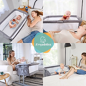 Angelbliss 3 in 1 Baby Bassinet Bedside Sleeper, Rocking Cradle for Baby, Easy Folding Portable Crib with 10 Adjustable Height, Mattress Included
