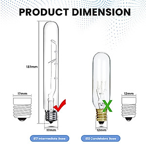 Bonlux 40 Watt T6.5 Refrigerator Light Bulb Dimmable, 120V Intermediate Base E17 Clear Appliance Bulb 5.4In T6.5 Exit Sign Light Bulb, Freezer Light, Warm White 2700K, 2-Pack