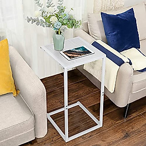 C Shaped End Table Set of 2, Snack Side Table, C Tables for Couch, Couch Tables That Slide Under, for Living Room, Bedroom, White