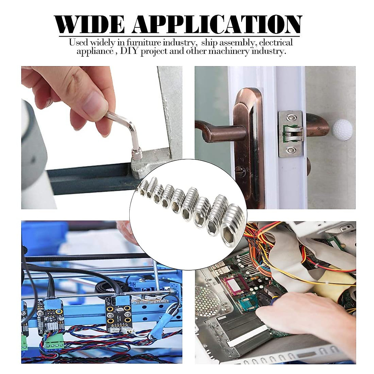 200Pcs Set Screws Assortment Kit, M3/ M4/ M5/ M6/ M8 Standard Allen Head Socket Hex Grub Screw, 304 Stainless Steel Metric Internal Hex Drive Set Screws