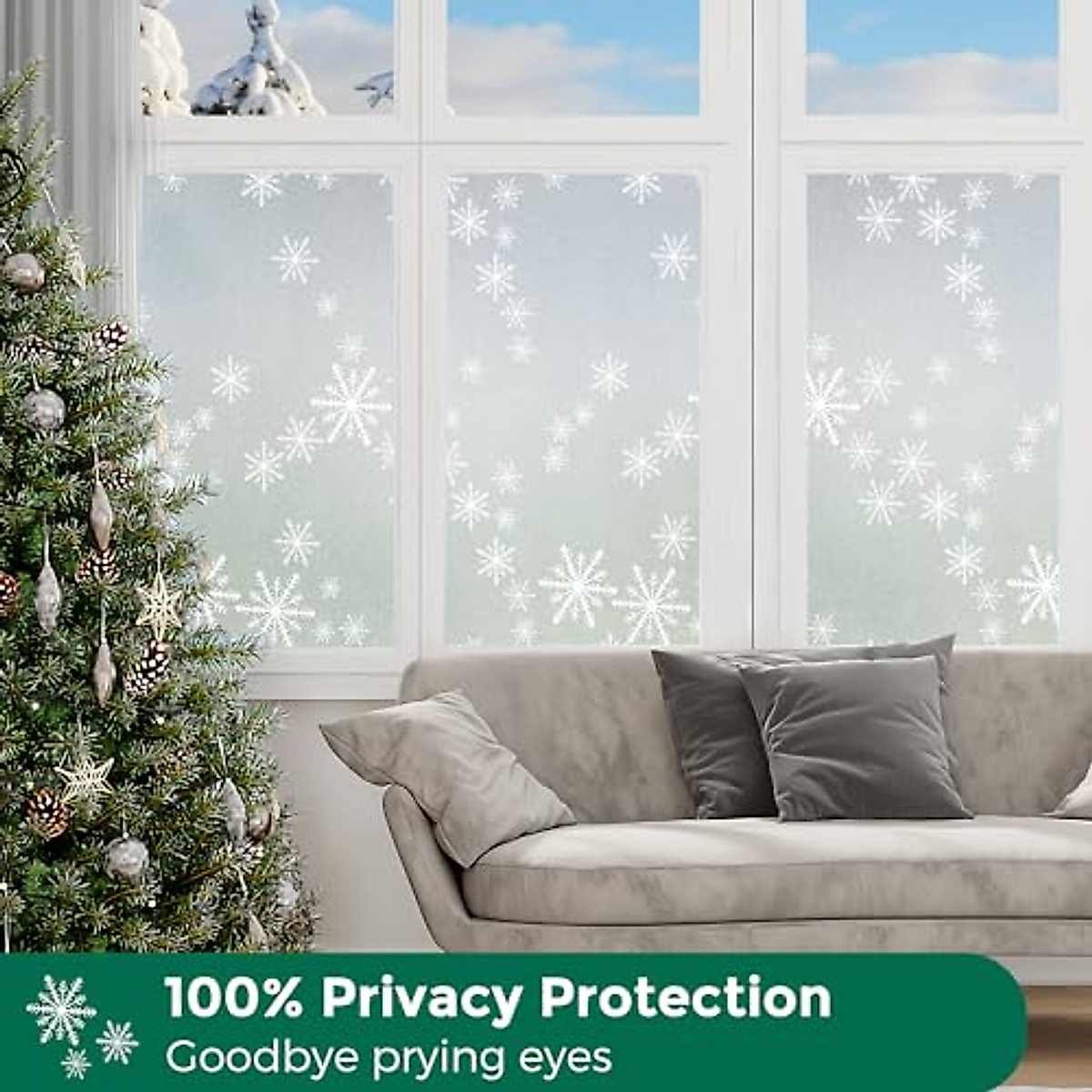 Beautyhero Christmas Snowflakes Decorations Window Privacy Film, Frosted Glass Window Film, Window Clings Static Cling for Home Bathroom Rental Decor 17.7 x 78.7 Inch