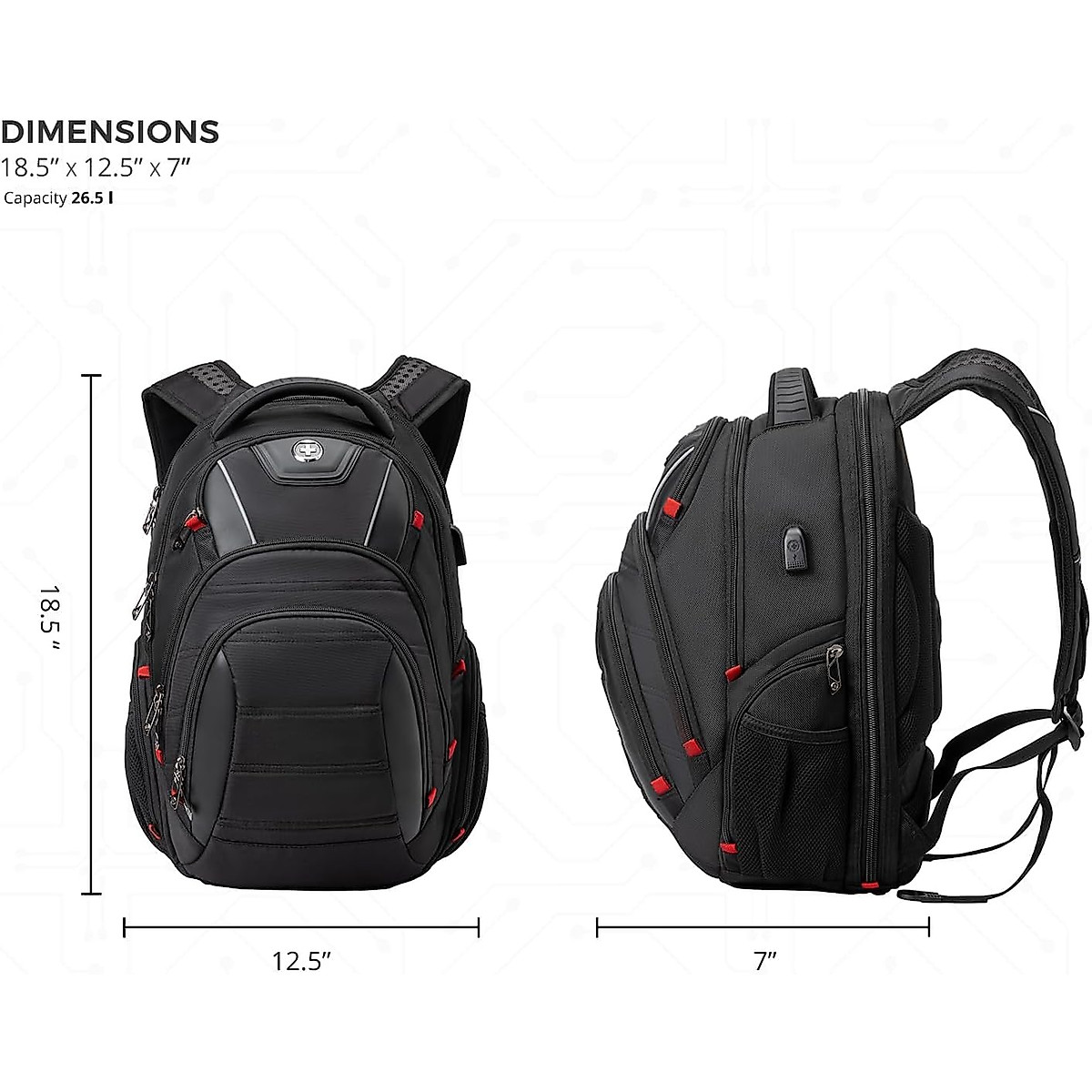 Swissdigital Design Circuit College Business Travel Backpack TSA Friendly Built in USB Charging RFID Protection Fits Laptops up to 15.6" Black (J14-BR)