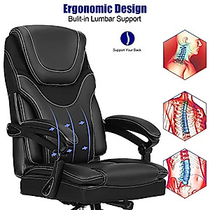 KCREAM Office Chair Back Support, Ergonomic Desk Chair Computer Chair PU Leather Chair Swivel Chair Armrests with Thick Padded Seat Managerial & Executive Chairs(9109-black)