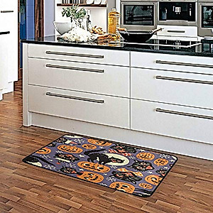 Spooky Cats and Halloween Pumpkins Indoor Area Rug Bathroom Kitchen Non-Slip Mat 39X20 inch