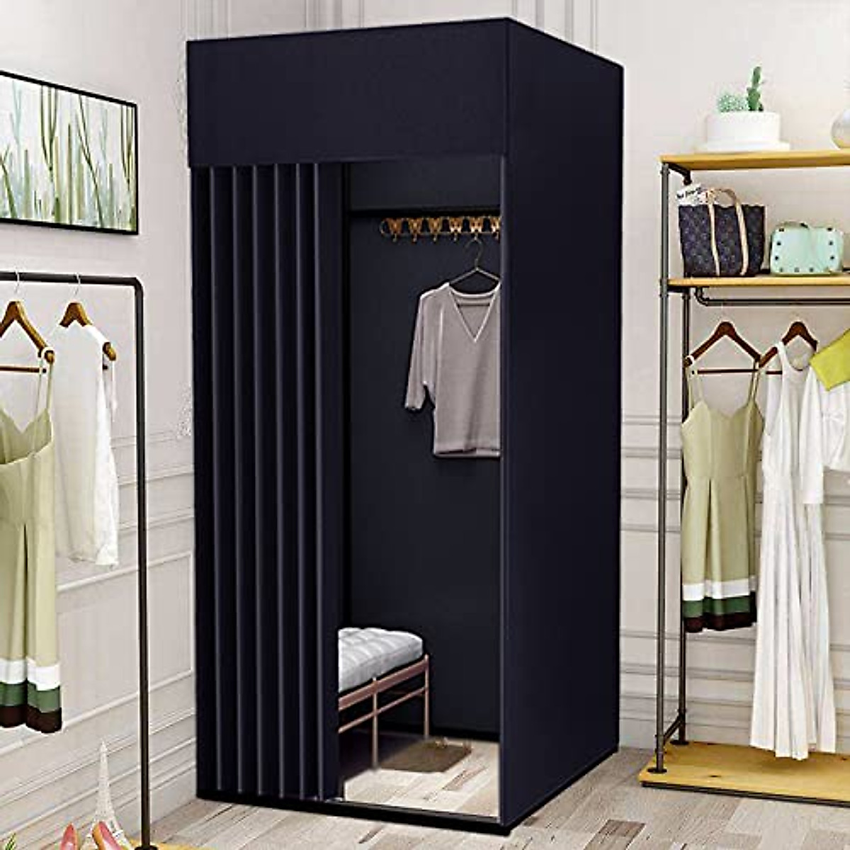 MORN Fitting Room, 43x43x78 inch Clothing Store Changing Room, Strong Shading, Better Privacy Protection Fitting Room-Easy to Assemble, Clothing Store, Private Space (Black) ( Color : Black )