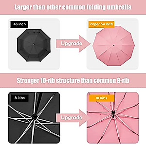 G4Free Large Umbrella 54 Inch Windproof Travel Umbrellas for Rain, Small Compact Reverse Folding Umbrella with 10 Ribs Automatic Open Close (Pink)