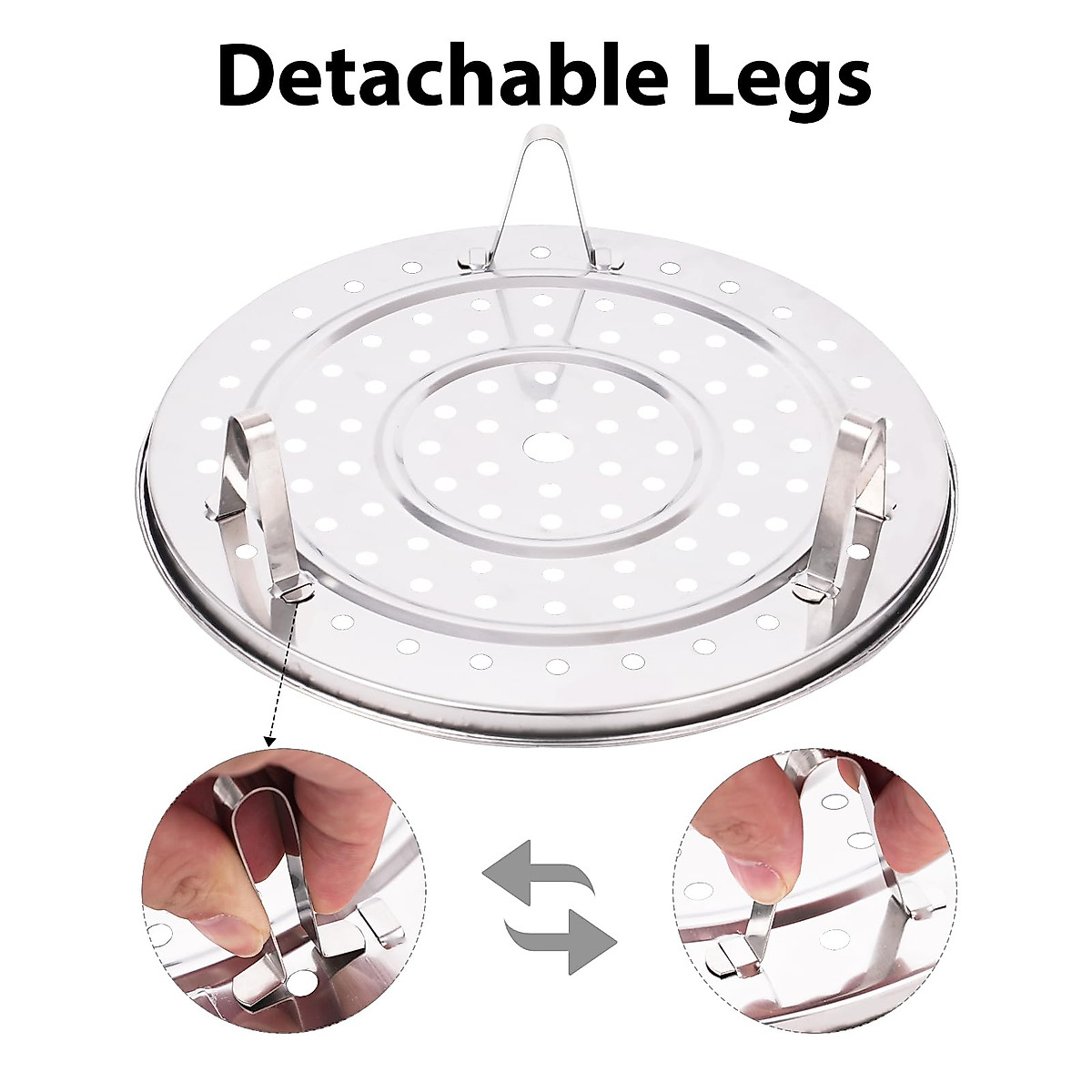 yiqqplos Premium Steamer Rack Stainless Steel Removable Leg Steamer Basket & Canning Rack for Pot, Pressure Canner, and Steamer Pot Pans (9.45 Inch)