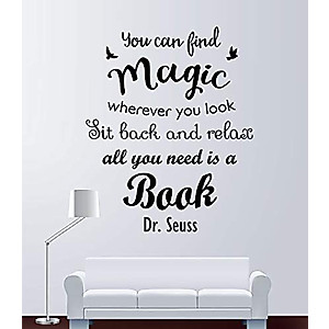 Book Reading Motivation Quotes Wall Sticker Vinyl Decal for Girls Boys Kids Library Bedroom Nursery Daycare Kindergarten Story Home Decor Sticker Wall Art Vinyl Decoration Size (10x8 inch)