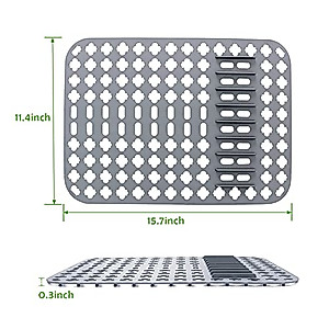 Silicone Sink Mat, DIY Kitchen Sink Protectors for Kitchen Sink Mats Grid Accessory, 15.7”x11.4” Non-slip Folding Sink Grates for Bottom of Farmhouse Stainless Steel Porcelain Sink, Grey 1 PCS