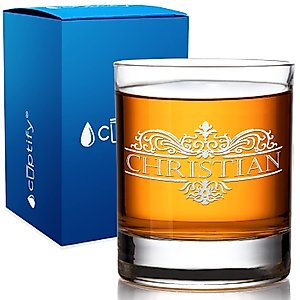 Personalized Whiskey Glass for Men Customized Engraved Vestige Monogram 10.25 oz Old Fashioned Rocks Cocktail Bourbon Glass Custom Gift