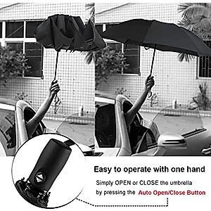 LeRain Auto Windproof Travel Umbrella - Compact, Lightweight, and Portable - Strong Umbrella for Wind and Rain - Non-Rebound umbrella Retracting Device for Men and Women - Upgraded for 2023 (Black)