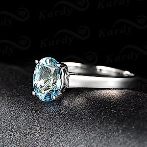 Kardy Unique Promise Wedding Natural Sea Blue Gemstone Aquamarine 14K White Gold Engagement Wedding for Women Ring Set