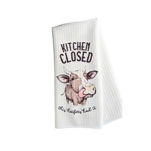 Kitchen Closed This Heifer's Had It - White Waffle Weave Towel Cow Decor