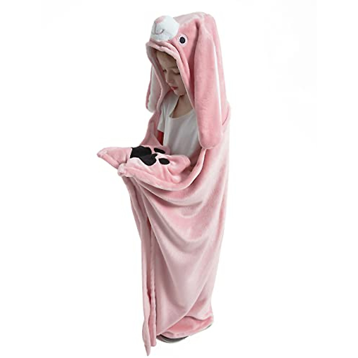 CASABACO Wearable Blanket Hoodie for Kids, Animal Hooded Blanket, Gift for Kids, Bunny Pink